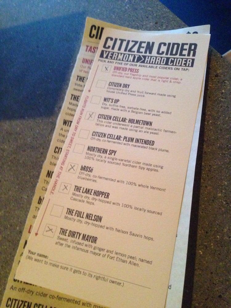 Menu at Citizen Cider pub & bar, Burlington