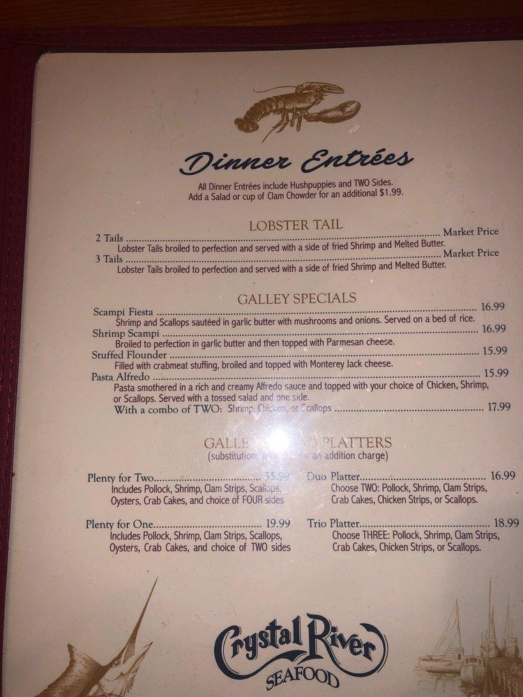 Menu at Crystal River Seafood restaurant, Tallahassee