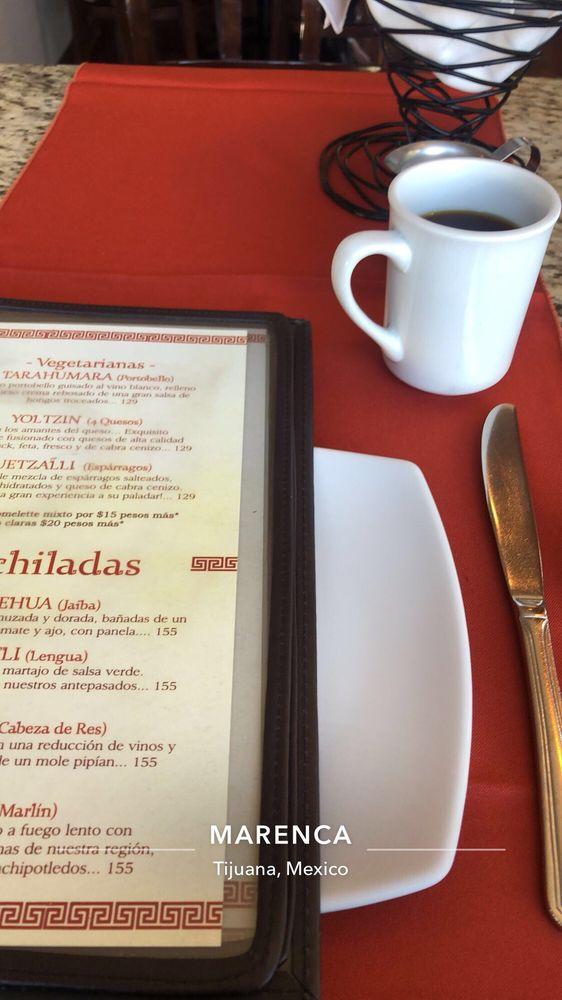 Menu at Marenca restaurant, Tijuana, P.º de los Héroes 70