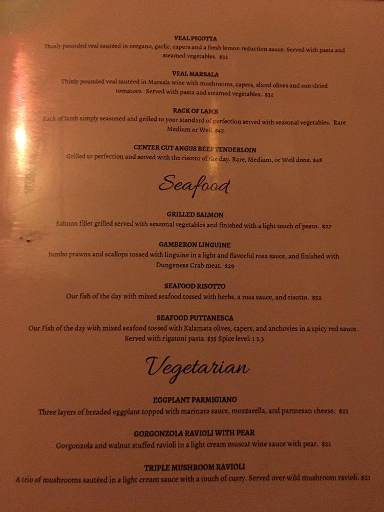 Menu at Pasta Nova Italiano restaurant, Woodinville