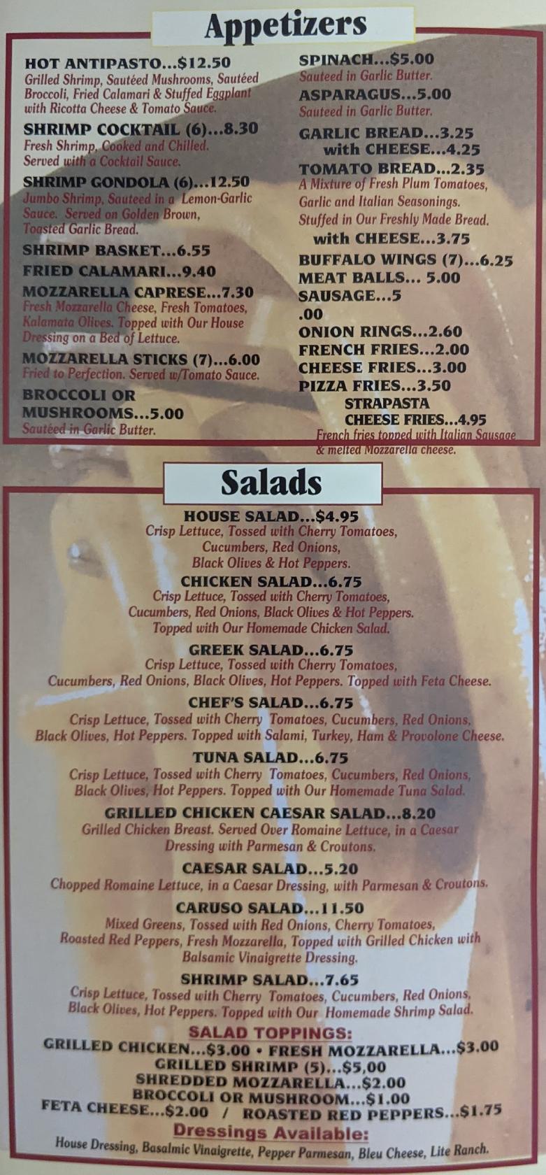 Menu at Strapasta pizzeria, Fallston