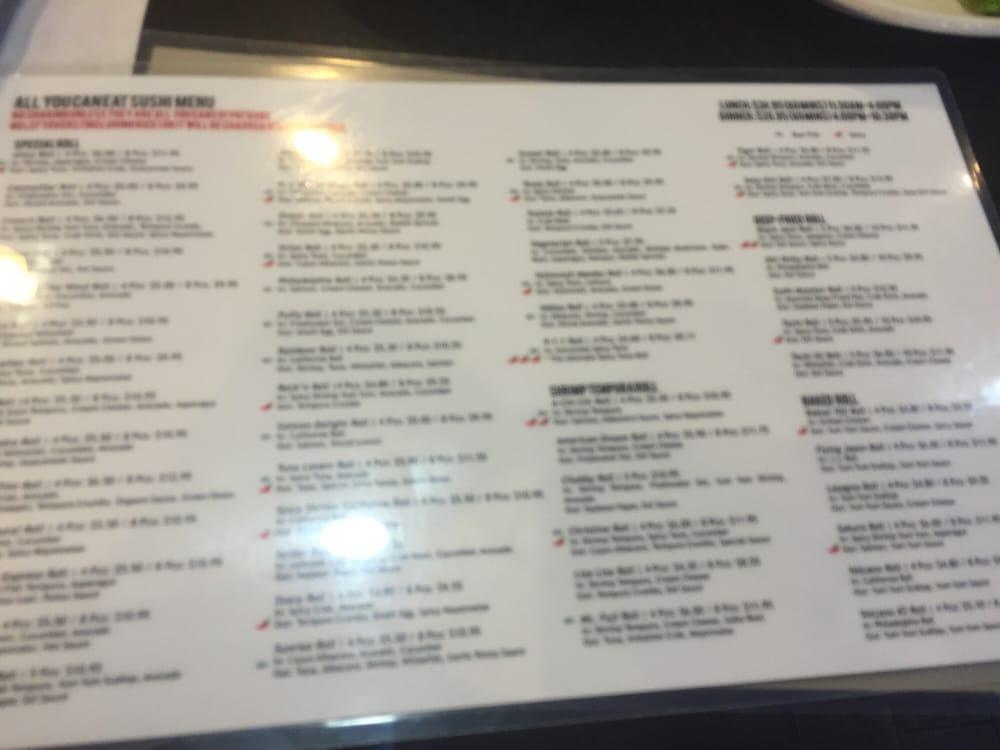 Menu at Sushi Tachi restaurant, North Las Vegas