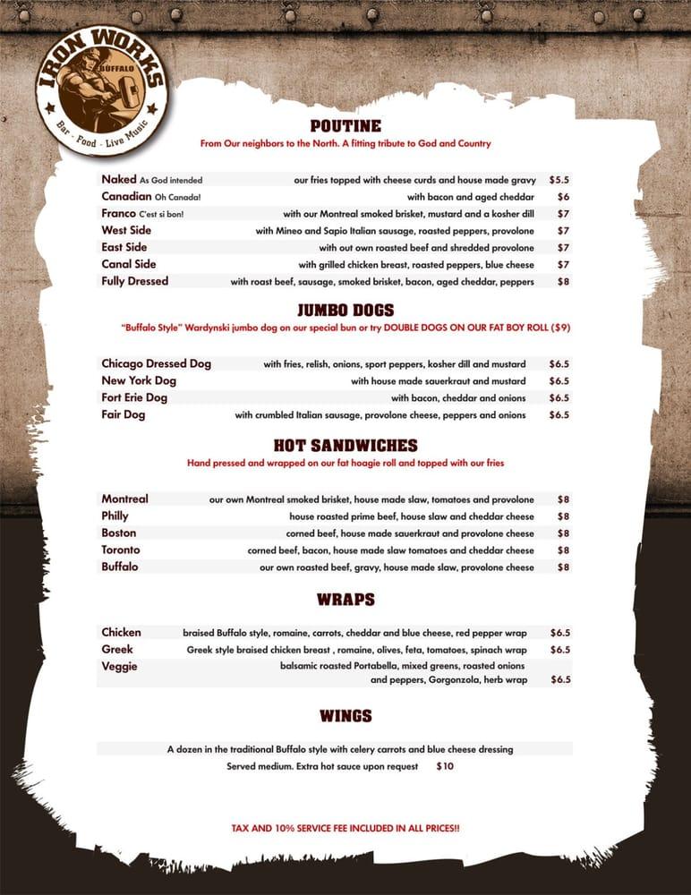 Menu at Buffalo Iron Works pub & bar, Buffalo