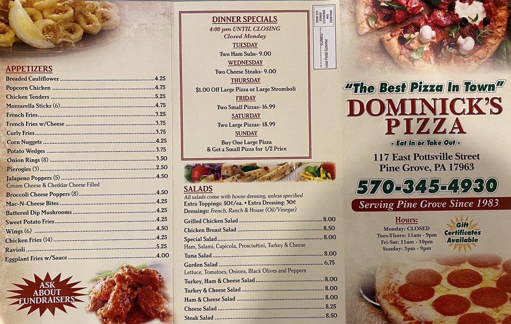 Menu at Dominick's Pizzeria, Pine Grove