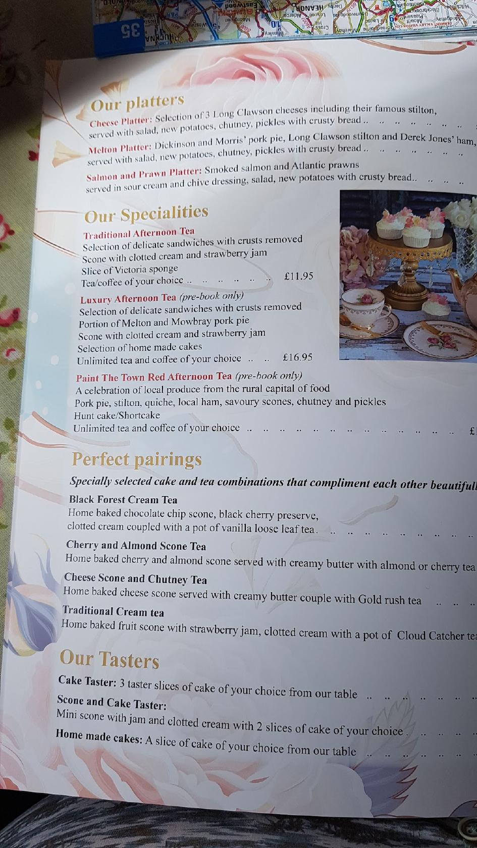 Menu at Miss B's Traditional Tea Room cafe, Melton Mowbray