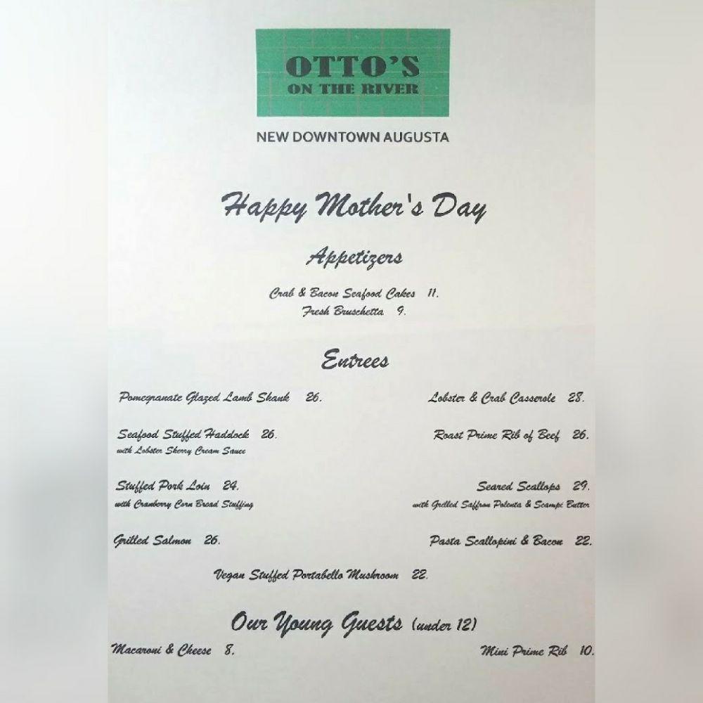 Menu at Otto's on the River restaurant, Augusta