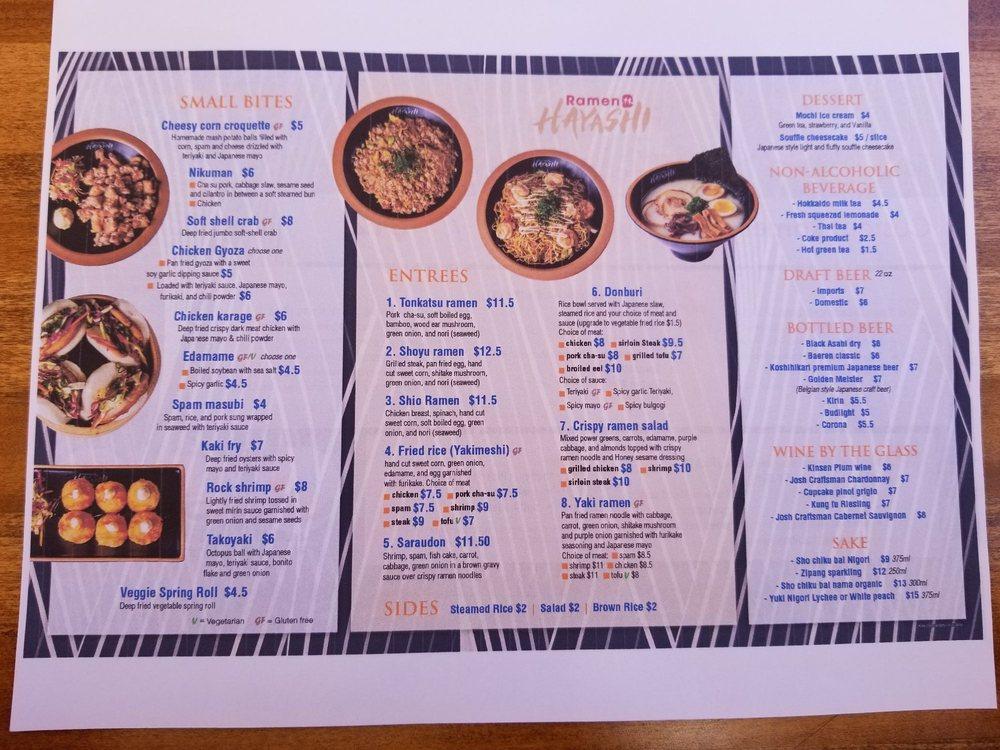 Menu at Ramen Hayashi （Clovis） restaurant, Clovis