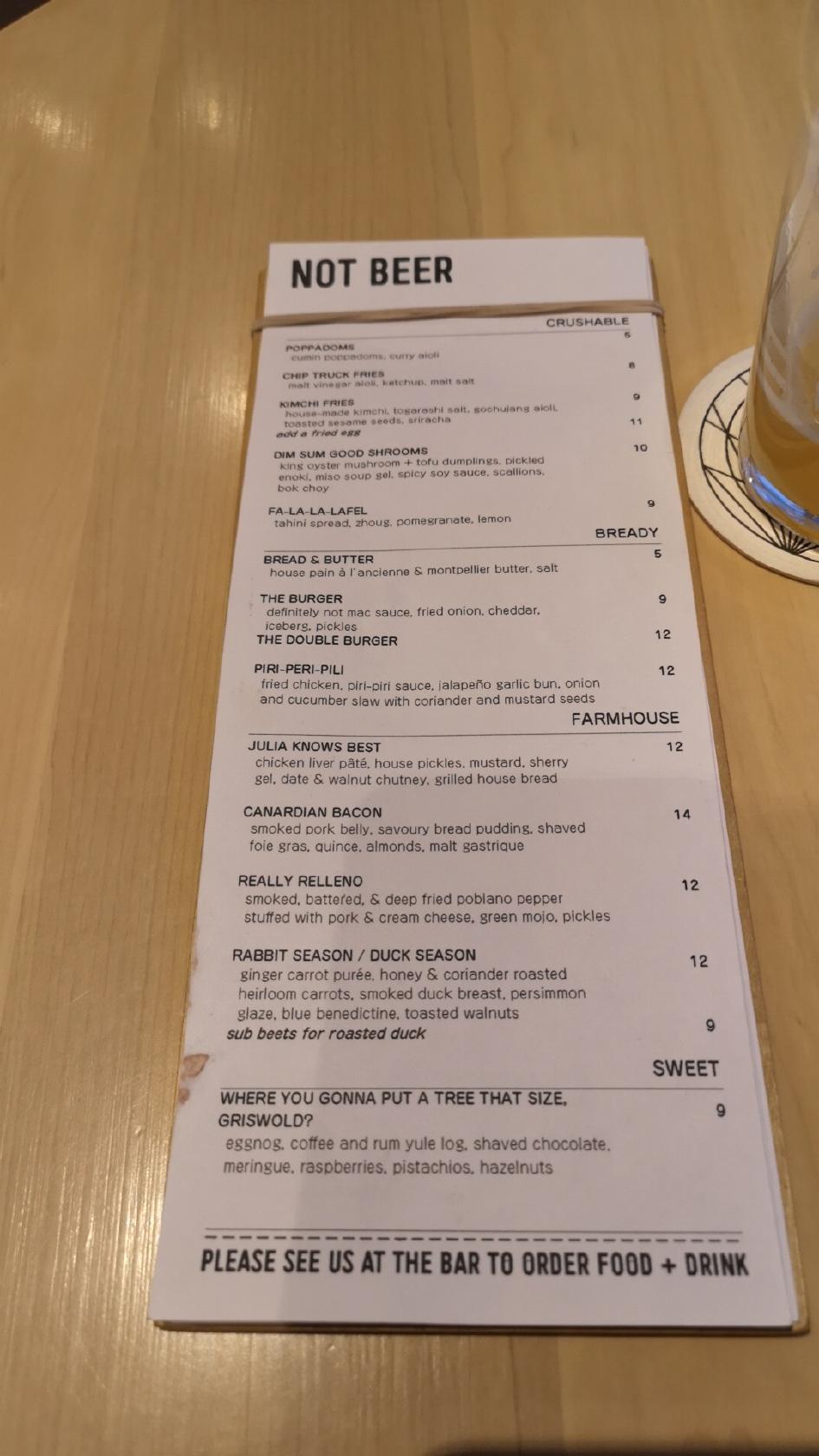 Menu at Arabella Park Beer Bar, Kitchener