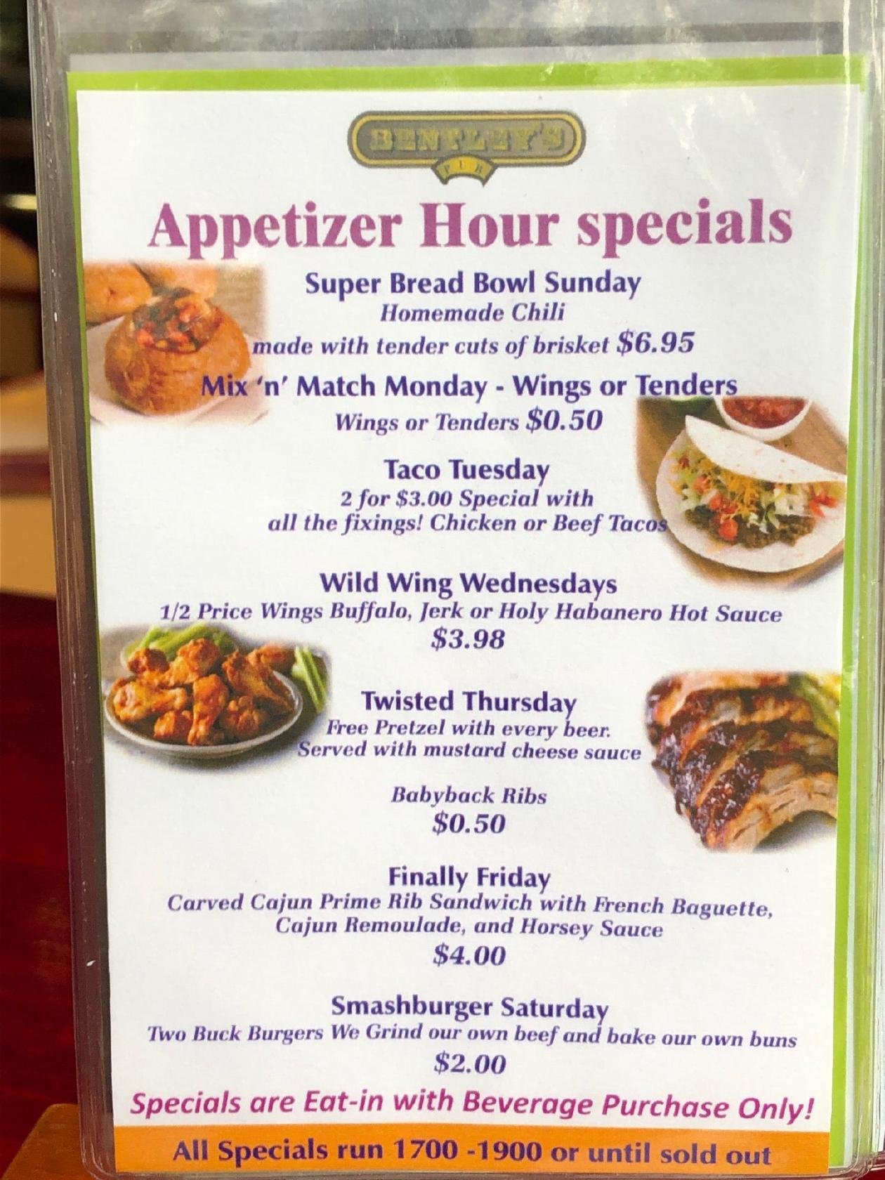 Menu at Bentley's pub & bar, Seoul