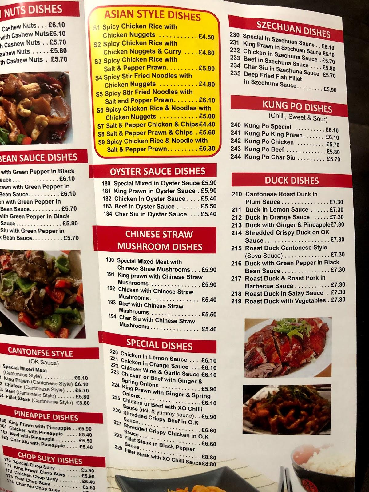 Menu at Century City restaurant, Oldham