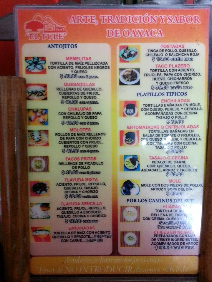 Carta del restaurante El tule, San Nicolás del los Garza