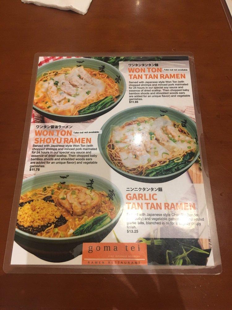 Menu at Goma Tei Ramen restaurant, Honolulu, Waialae Ave G07