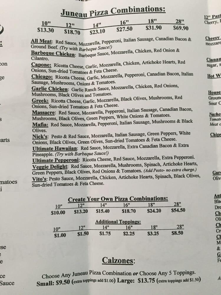 Menu at Juneau Pizza pizzeria, Juneau