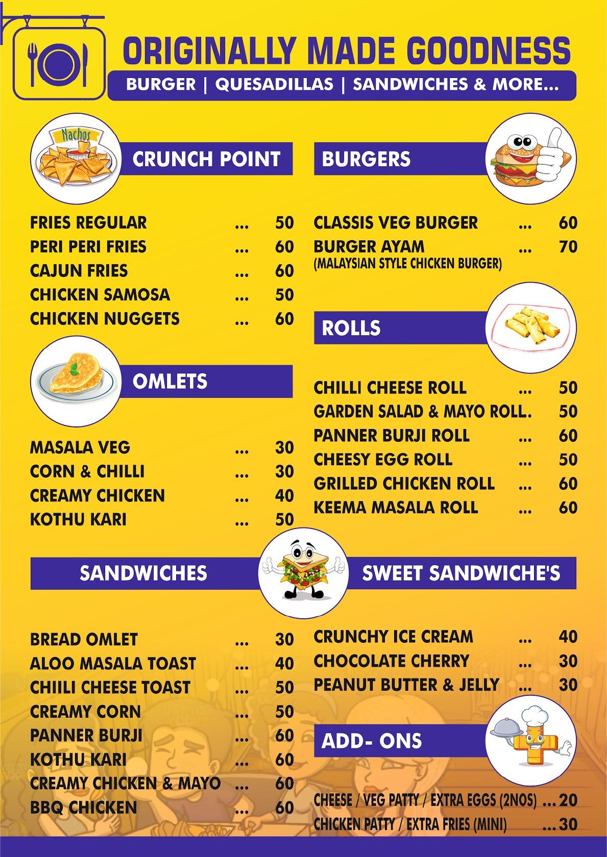 Menu at OMG - ORGINALLY MADE GOODNESS INTVSTREET FOOD, Chennai