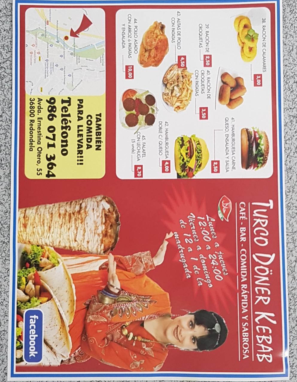 Menu at Turkish Döner Kebab restaurant, Redondela