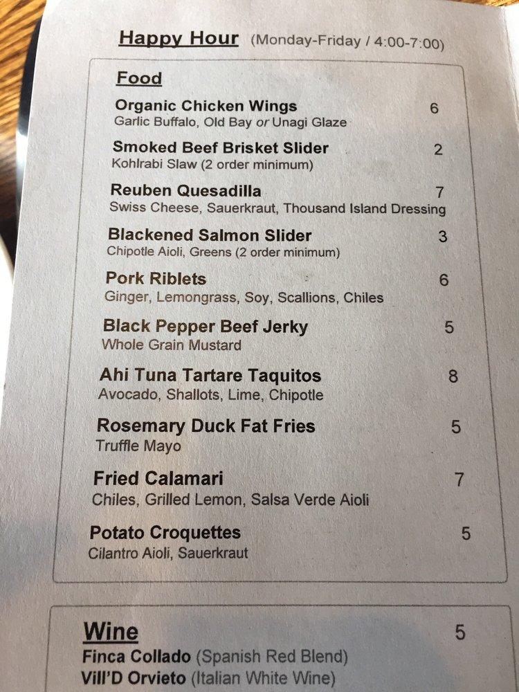 Menu at Barrel & Crow, Bethesda