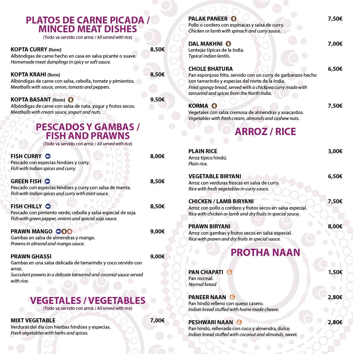 Menu at Basant Indian food restaurant, Inca
