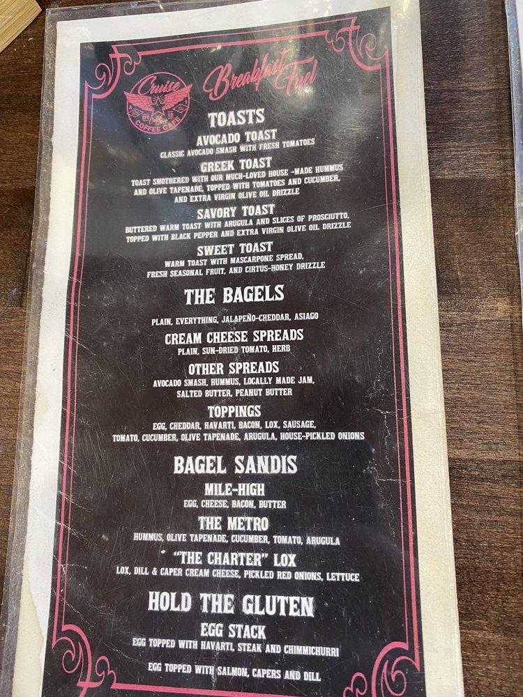 Menu at Cruise Coffee Cafe, Scotts Valley