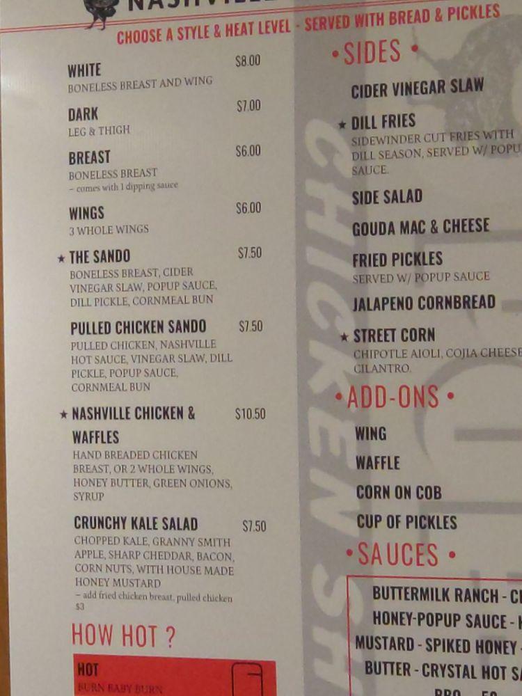 Menu at Pop-Up Chicken Shop restaurant, Bloomington