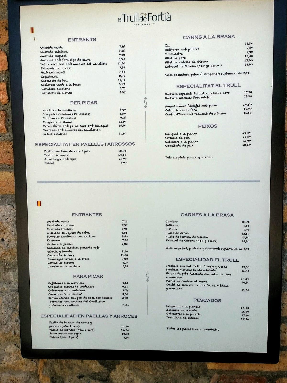 Menu at Restaurant El Trull de Fortià, Fortià