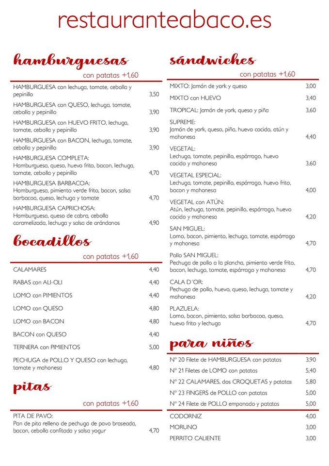 Carta de Restaurante Ábaco, Íscar