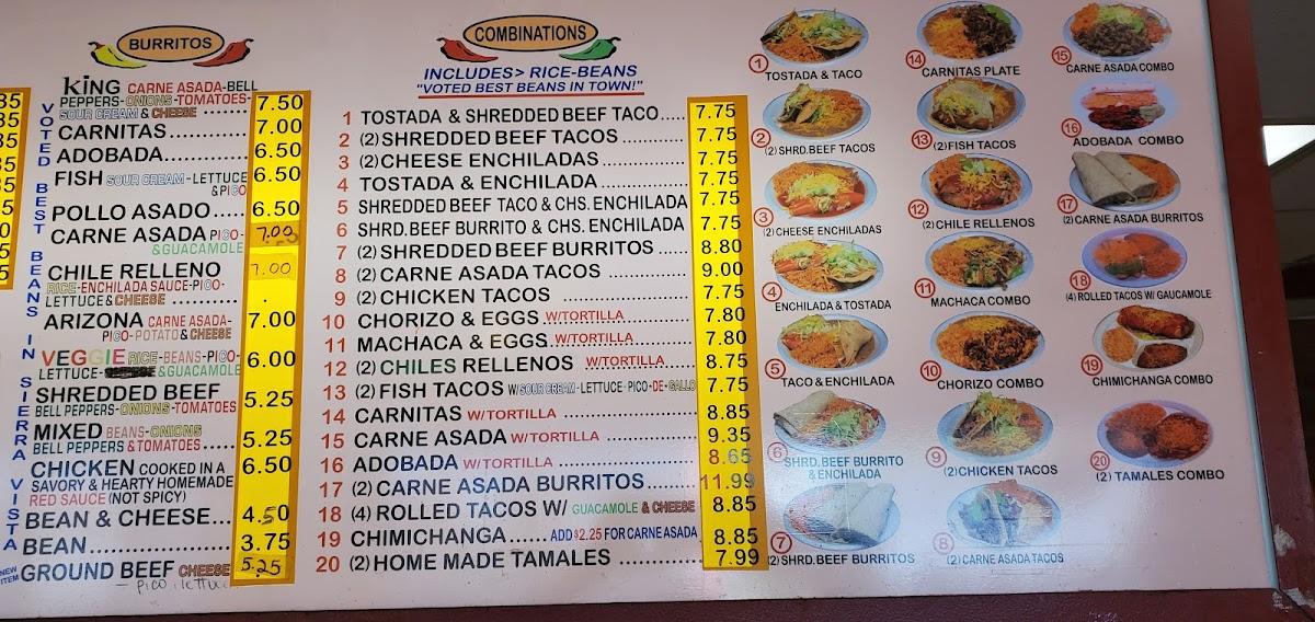 Menu at Rodolfo's Taco Shop restaurant, Sierra Vista
