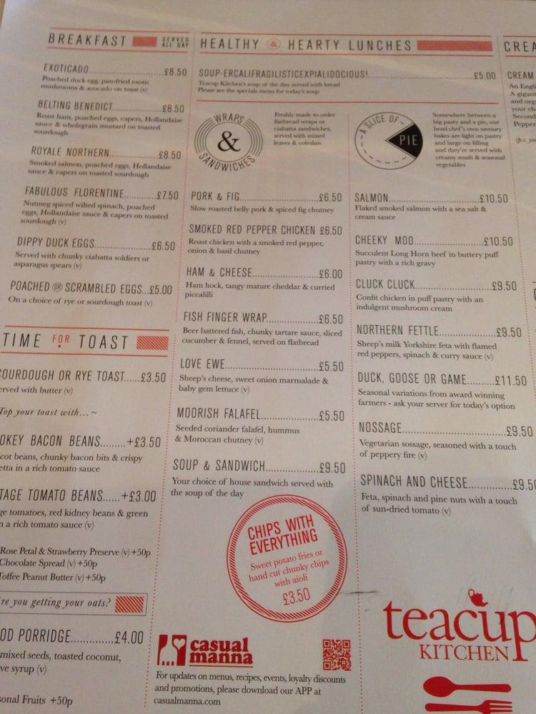 Menu at Teacup cafe, Manchester