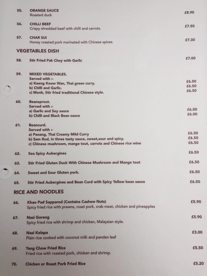 Menu at Thai Shire restaurant, Chipping Norton