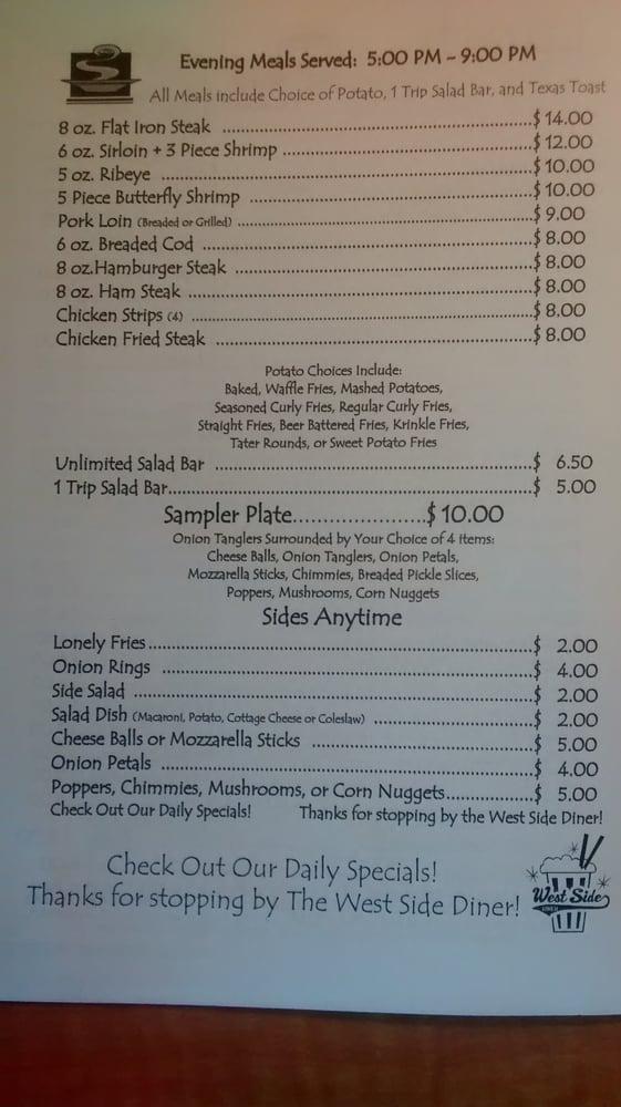 Menu at West Side Diner restaurant, Atlantic