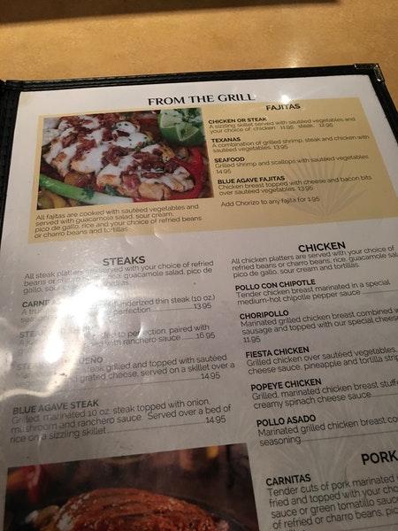 Menu at Blue Agave pub & bar, Greensboro