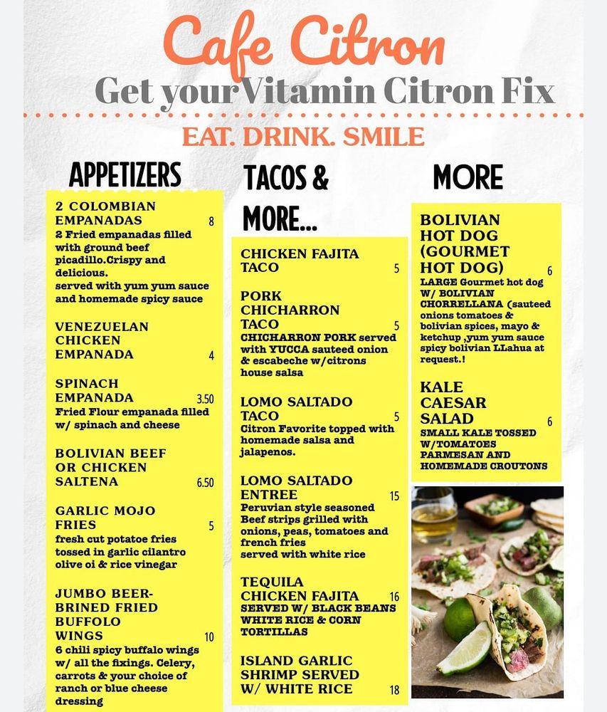 Menu at Cafe Citron, Washington