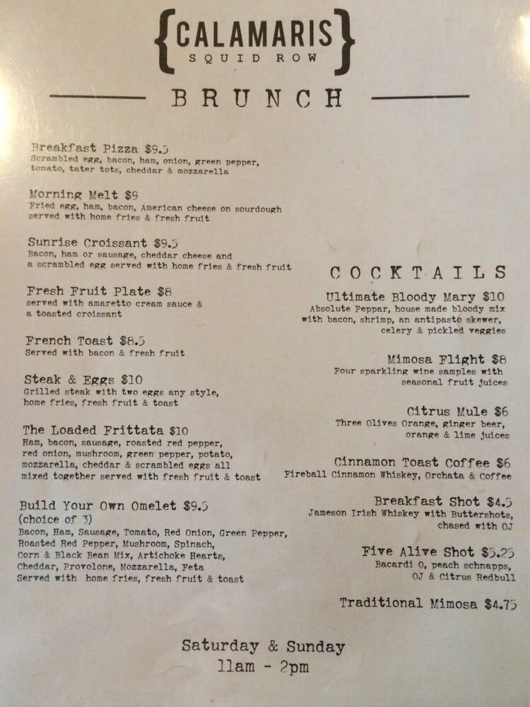 Menu at Calamari's Squid Row pub & bar, Erie