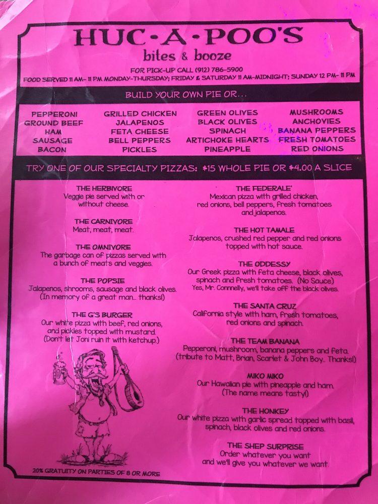 Menu at Huc-A-Poos Bites and Booze pub & bar, Tybee Island