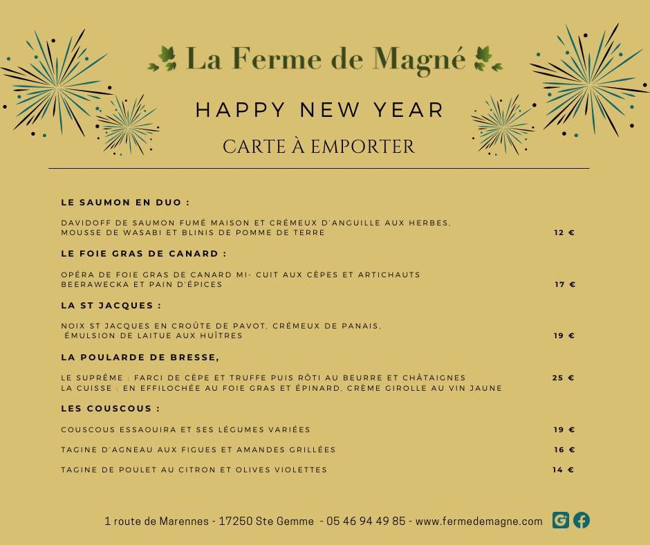 Menu au La Ferme de Magné restaurant, Sainte-Gemme