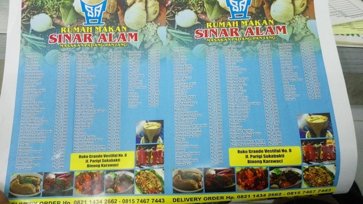 Menu at Rumah Makan Sinar Alam restaurant, Suka Bakti