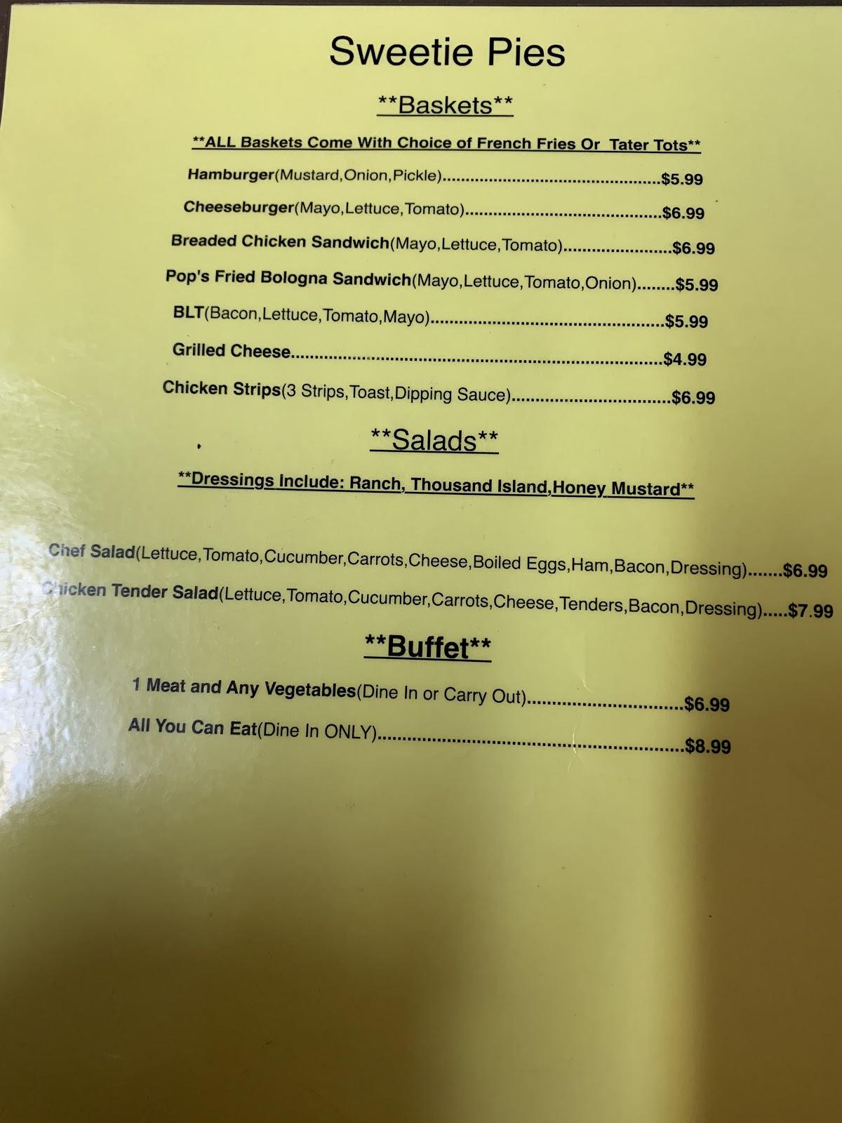 Menu at Sweetie Pie's, Parsons