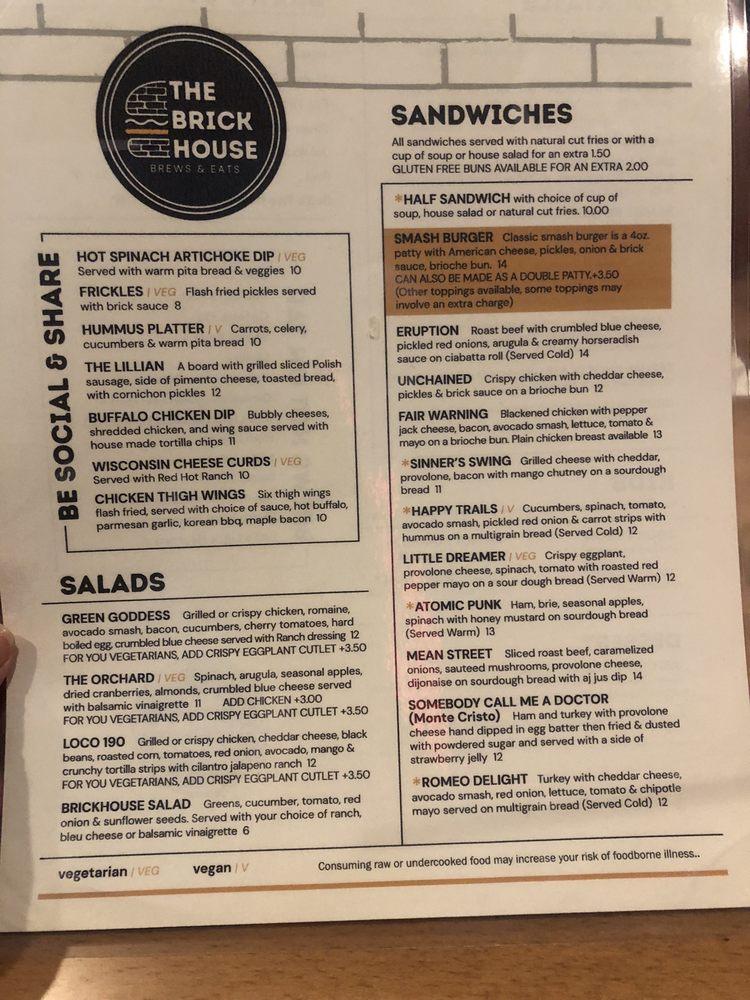 Menu at The Brick House restaurant, Benton Harbor
