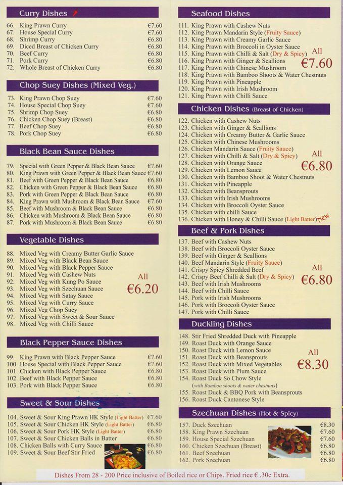 Menu at Chinatown Chinese Take Away restaurant, Lucan, Unit 14