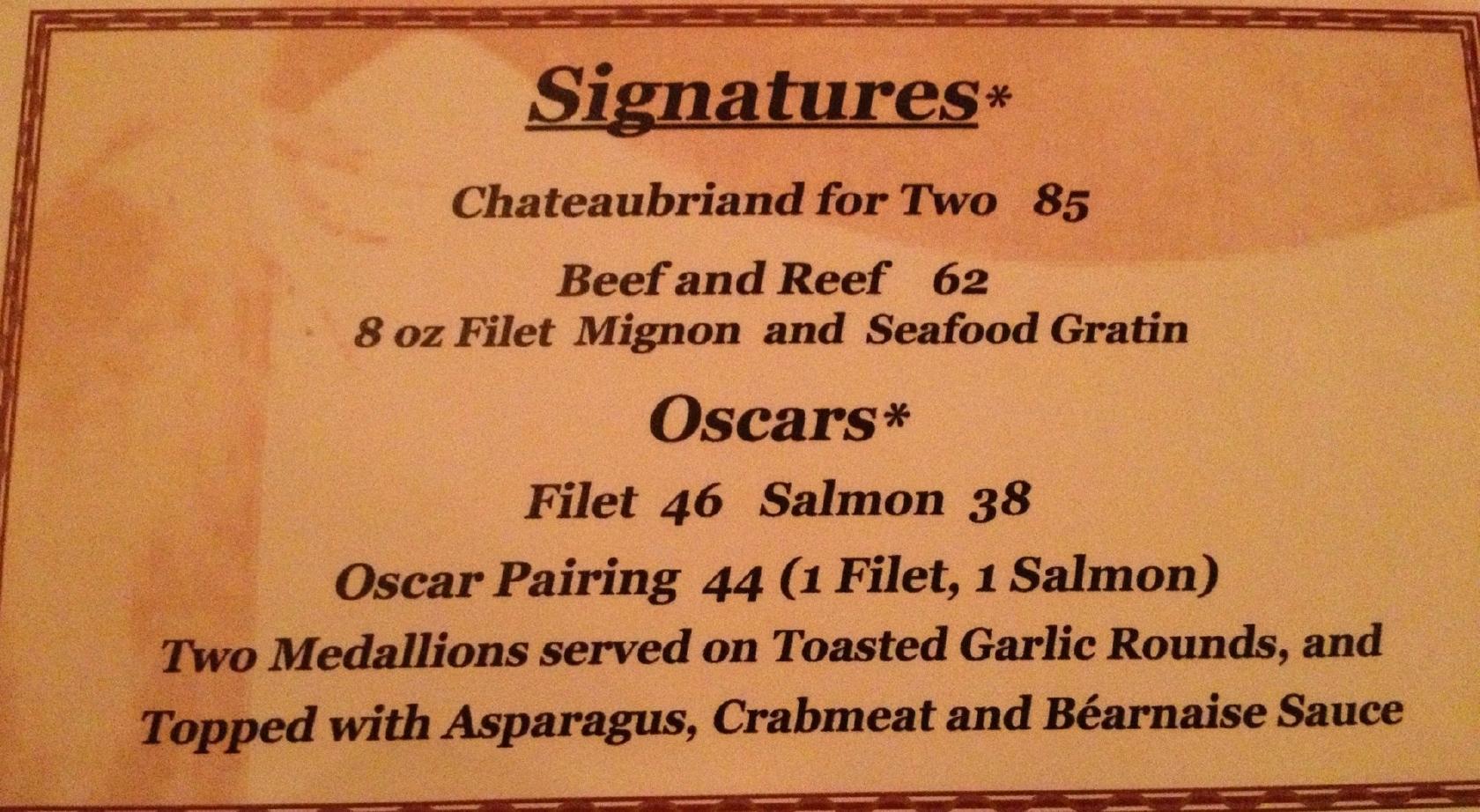 Menu at The Stockyards Steakhouse, Phoenix