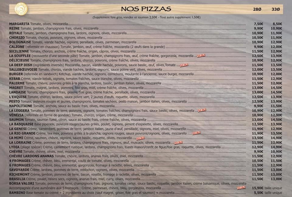 Menu at La Genesi pizzeria, Sallebœuf