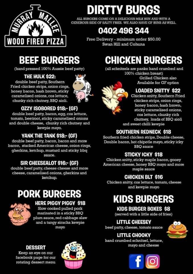 Menu at Murray Mallee Wood Fired Pizza pizzeria, Lake Boga