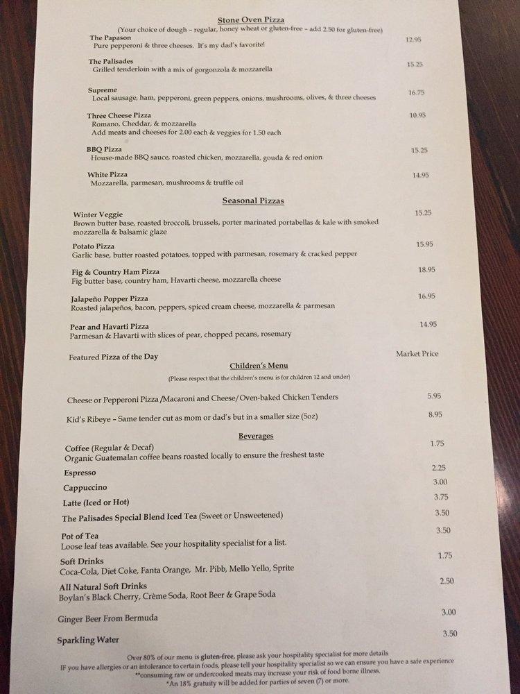 Menu at The Palisades Restaurant, Eggleston