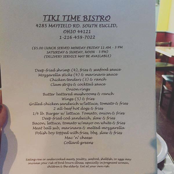 Menu at Tiki Time Bistro pub & bar, South Euclid