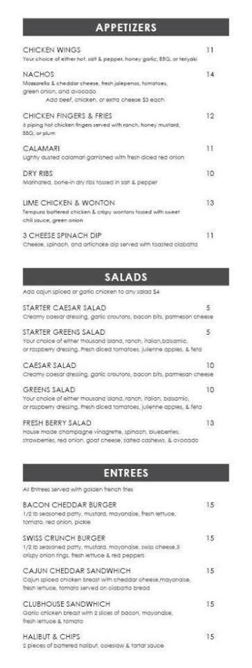 Menu at Aria steakhouse, Vermilion