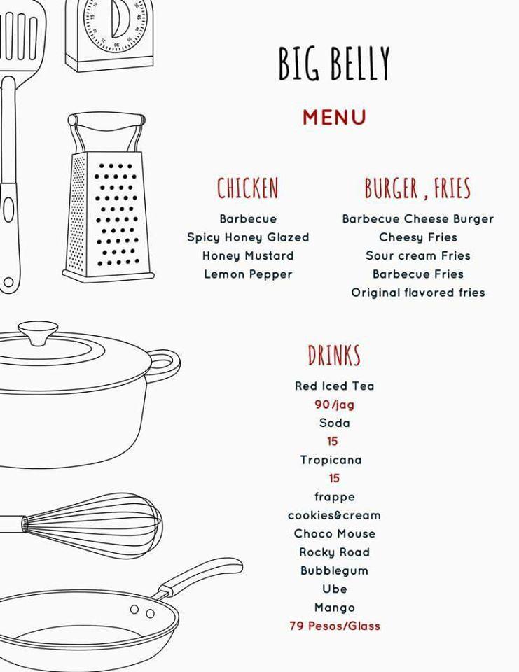 Menu at BIG BELLY restaurant, Tacloban City