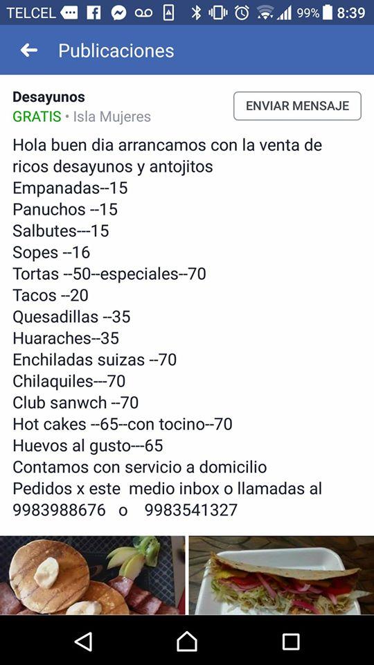 Menu at Caribe COBA restaurant, Isla Mujeres