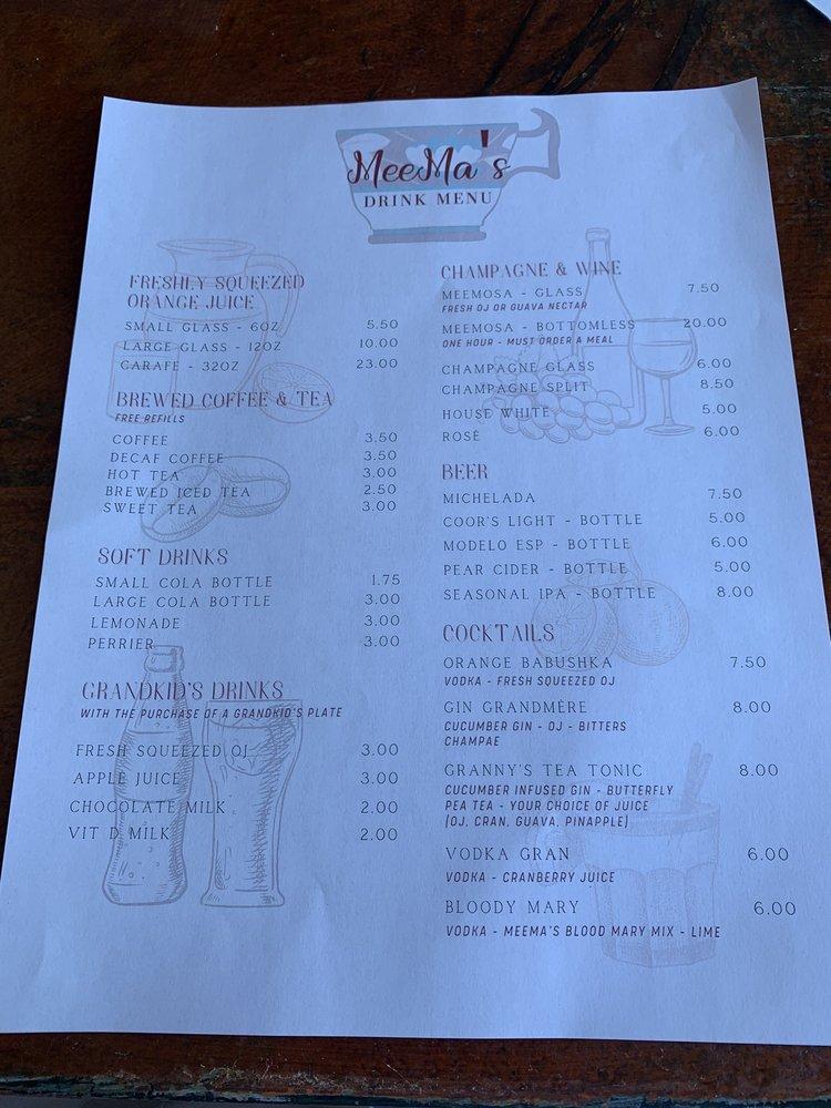 Menu at MeeMa's pub & bar, Long Beach