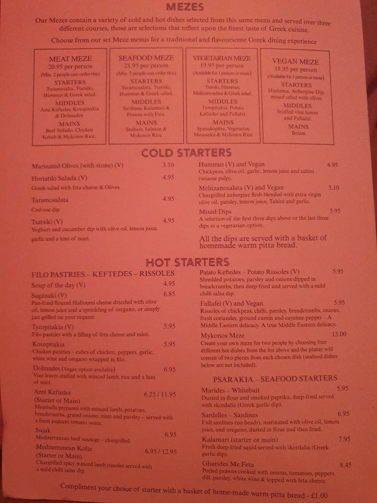 Menu at Mykonos Bar & Grill, Harrogate