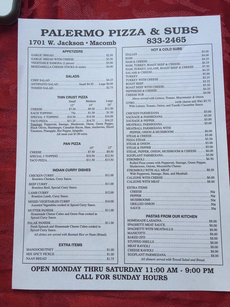 Menu at Palermo Pizza & Subs pizzeria, Macomb