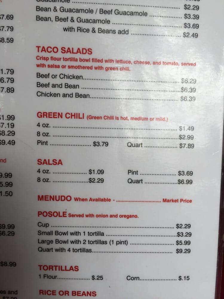Menu at Papa Jose's Union Cafe, Pueblo